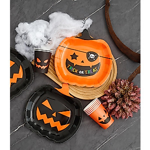 Halloween Plates and Napkins Party Supplies - Serves 24 - Pumpkin Plates and Cups Halloween Napkins for Halloween Birthday Decorations Kids Paper Plates Halloween dinnerware set