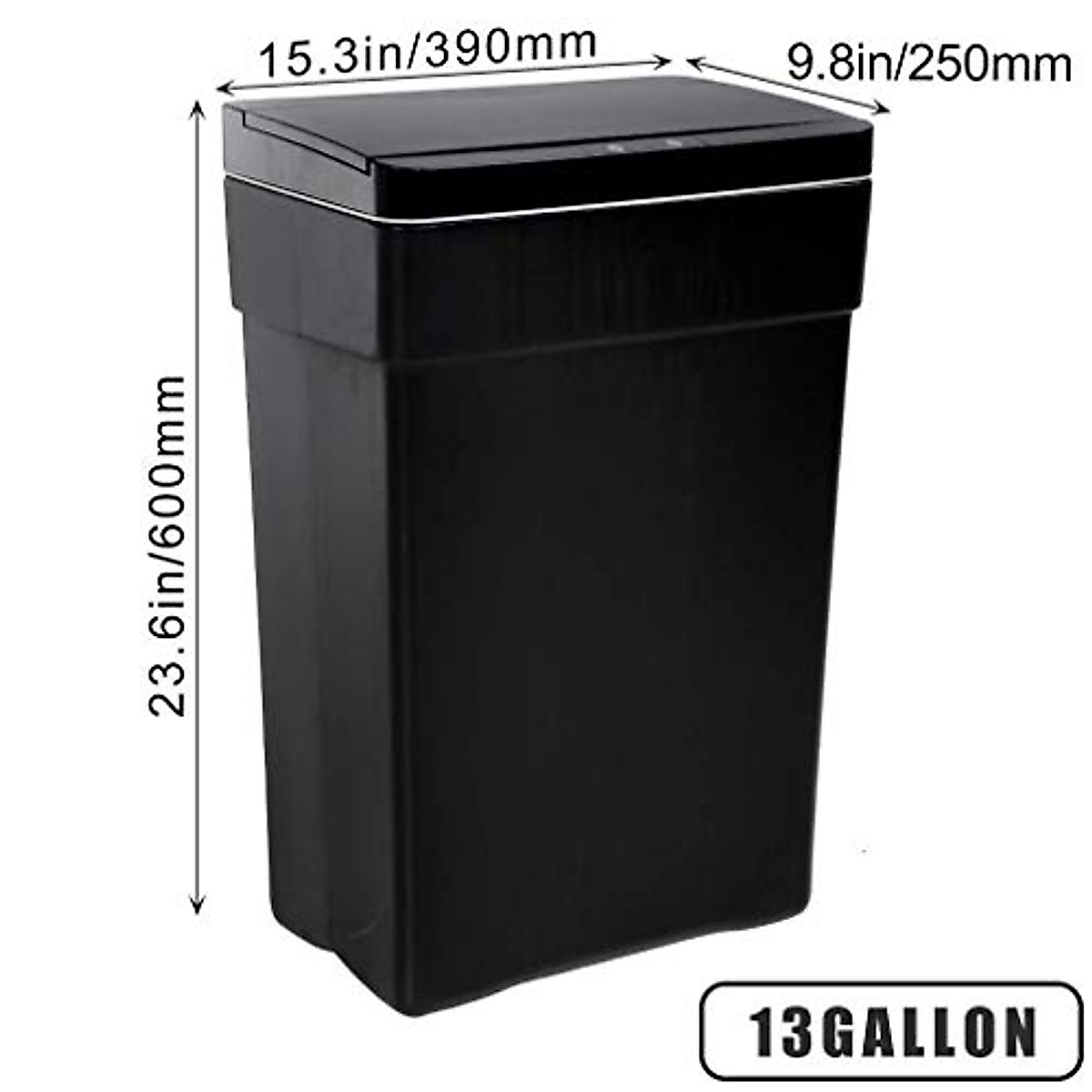 13 Gallon Touch Free Automatic Trash Can High Capacity Plastic Garbage Can Trash Bin with Lid for Kitchen Living Room Office Bathroom 50L Electronic Motion Sensor Automatic Trash Can - Black