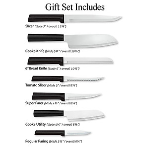 RADA Essential Oak Block Set of 8 Black Handled Knives With Knife Sharpener