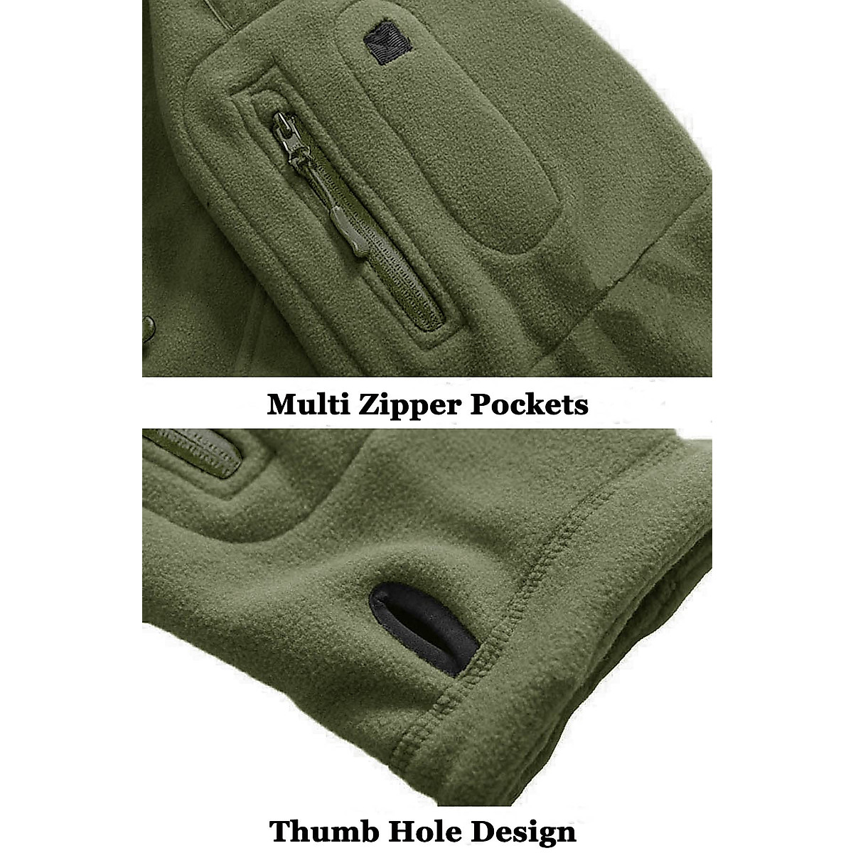 BIYLACLESEN Hunting Fleece Men Heavyweight Polartec Fleece Jacket Tactical Police Fleece Mens Zip Fleece Tall Warm Winter Jacket Army XL