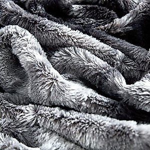 Comaza Faux Fur Throw Blanket with Reversible Sherpa for Sofa,Couch and Bed,Queen Size Soft Cozy Fuzzy Plush Fluffy Fleece Blankets(Gray,90x90 inches)