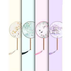 Paper Fan Folding Fan Chinese Fan 2Pieces Hand Fan Folded Ancient Chinese Style Hanfu Cheongsam Costume Embroidery Small Round Fan Folding Hand Fan Japanese Fan (Color : 2pieces-c, Size : Fan diamet