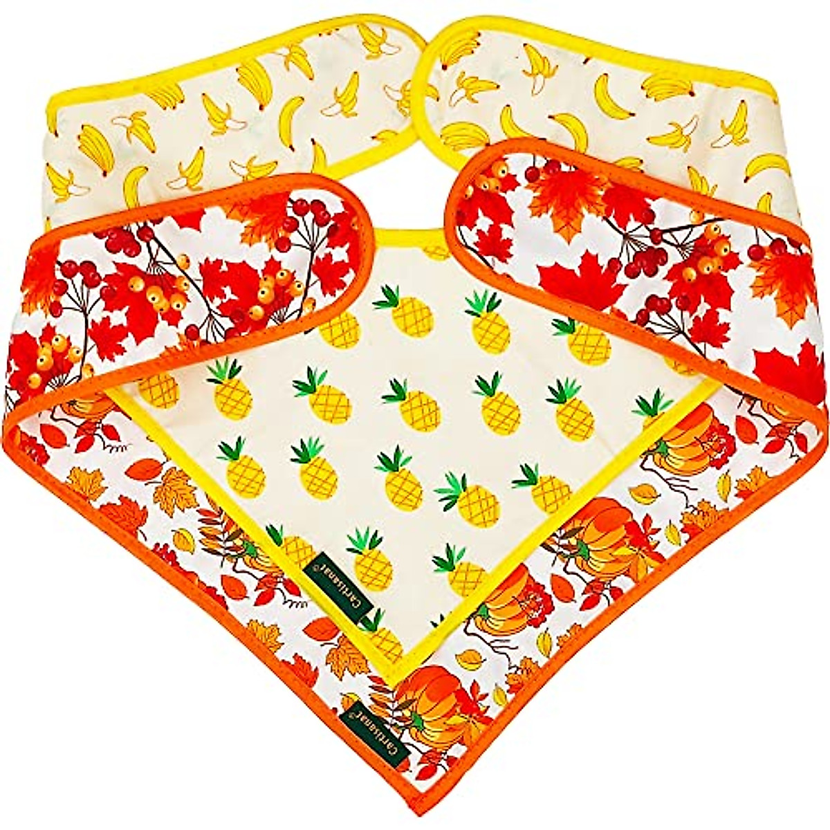 Cartisanat Dog Bandanas, 2 Pack Fruit & Pumpkin Set Triangle Reversible Pet Scarf Adjustable Fit Triangle Bibs Accessories, Multiple Sizes Offered for Small Medium & Large Dogs.