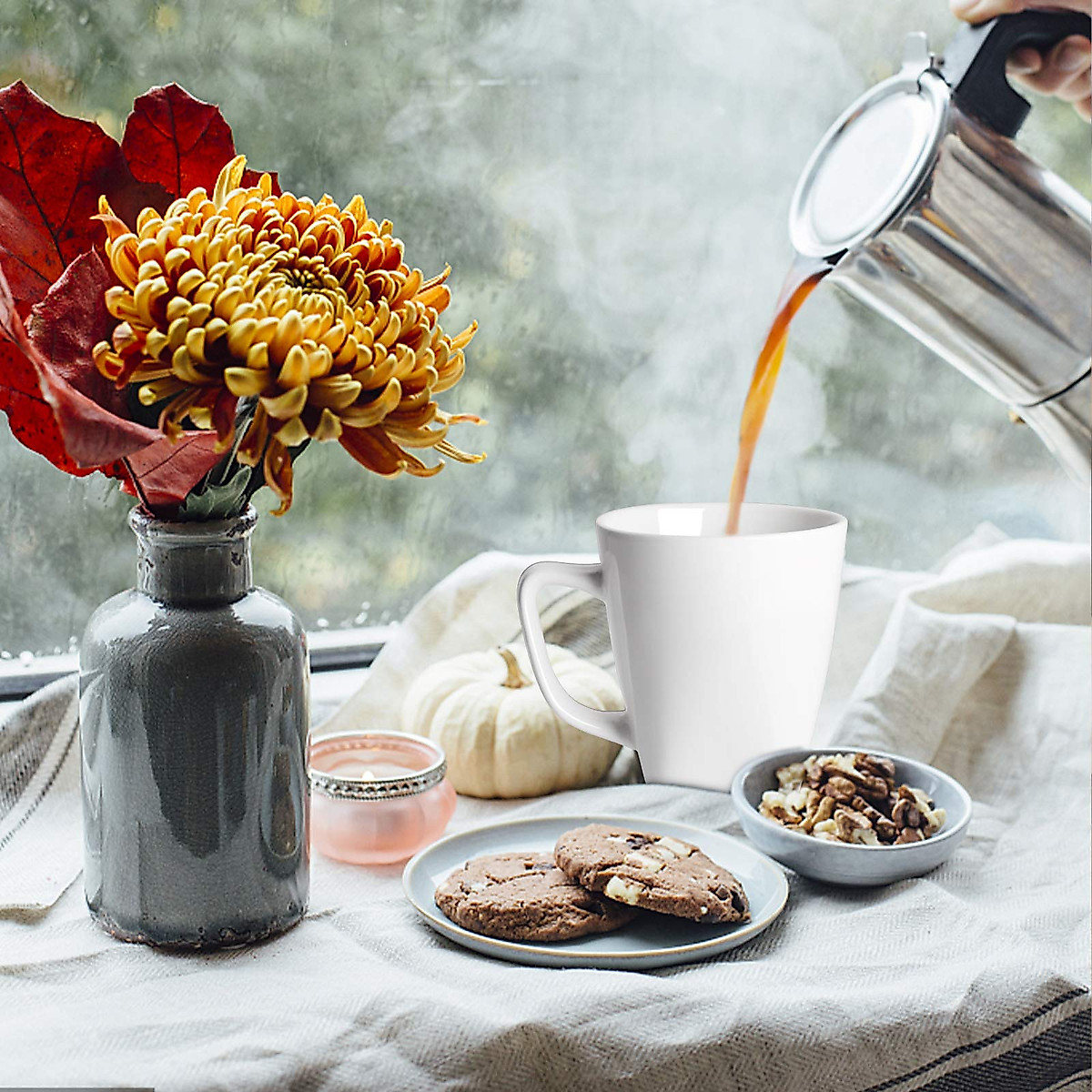 AVLA Set of 6 Porcelain Coffee Mugs, 12 Ounce Large Mugs Sets Ceramic Cup with Handle for Coffee, Tea, Cocoa or Chocolate, White