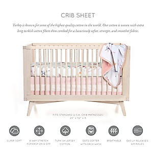 Oilo Crib Sheet, Breathable 100% Turkish Cotton Fitted Jersey, 300 Thread Count, Machine Washable, Fits Standard Crib (28" x 52" x 6"), Girl, Boy, & Neutral Nursery Design, Watercolors, Butterfly