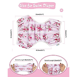 Babygoal Reusable Baby Girl Swim Diapers 3 Pack - Adjustable Washable for 0-8 Months Infants - Ideal for Swimming Lessons - Flower Design