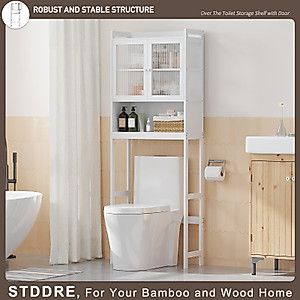 STDDRE Over The Toilet Storage Rack with Toilet Paper Holder Double Acrylic Door 3 Tier Freestanding Toilet Storage Rack Bathroom Storage Cabinet
