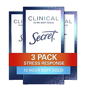 Secret Deodorant and Antiperspirant Clinical Strength for Women, Stress Response, 72hr Stress Sweat Protection, PH Balancing Minerals, Soft Solid, 1.6 oz (Pack of 3)