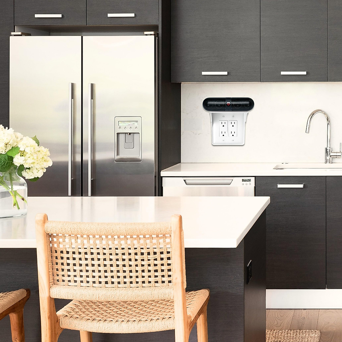 Storage Theory Power Perch Double Outlet Shelf - Convert Your Outlet into Display Shelves - Alexa Speaker Stand, Electric Toothbrush Holder - Light Socket Shelf 2 Pack, White