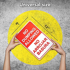 No Dumping Sign - 8x12 Aluminum No Arrojar Basura Sign - No Dumping Signs Private Property English and Spanish No littering Sign Outdoor