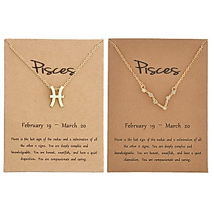 2Pcs Gold Pisces Zodiac Necklace Set 12 Constellation Moon Pendant Necklace Zodiac Jewelry Gifts