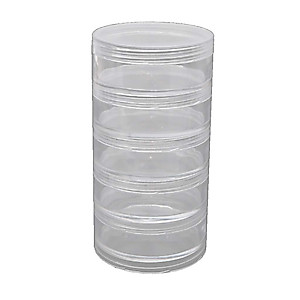 Hibye 1 Set 5 Layer Cylinder Stackable Bead Containers Plastic Round Clear Storage Jar Box for Beads Buttons Crafts Small Item