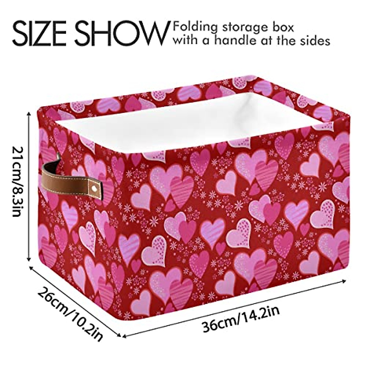 Pink Red Love Heart Storage Basket Fabric Laundry Baskets Happy Valentine's Day Storage Boxes Organizer Bag for Baby Cloth Dog Toy Book Storage Cubes Shelf Closet Bins 16×12×8 Inches