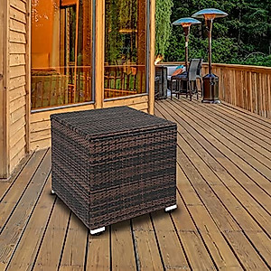 VINGLI 88 Gallon Outdoor Rattan Deck Box w/Adjustable Feet, Patio Wicker Storage Box for Tools and Toys Storage, Garden Deck Storage Bin for Garden, Balcony, Porch, Pool, Yard (Brown)