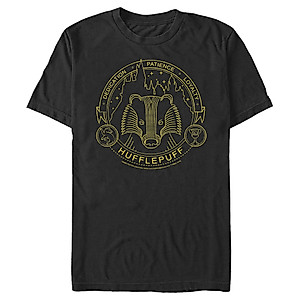 Harry Potter Men's Hufflepuff Line Art Symbol, Black, XX-Large