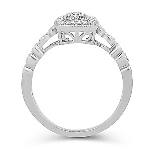 Jewelili Sterling Silver 1/10 Cttw Natural White Round Diamond Engagement Ring, Size 7