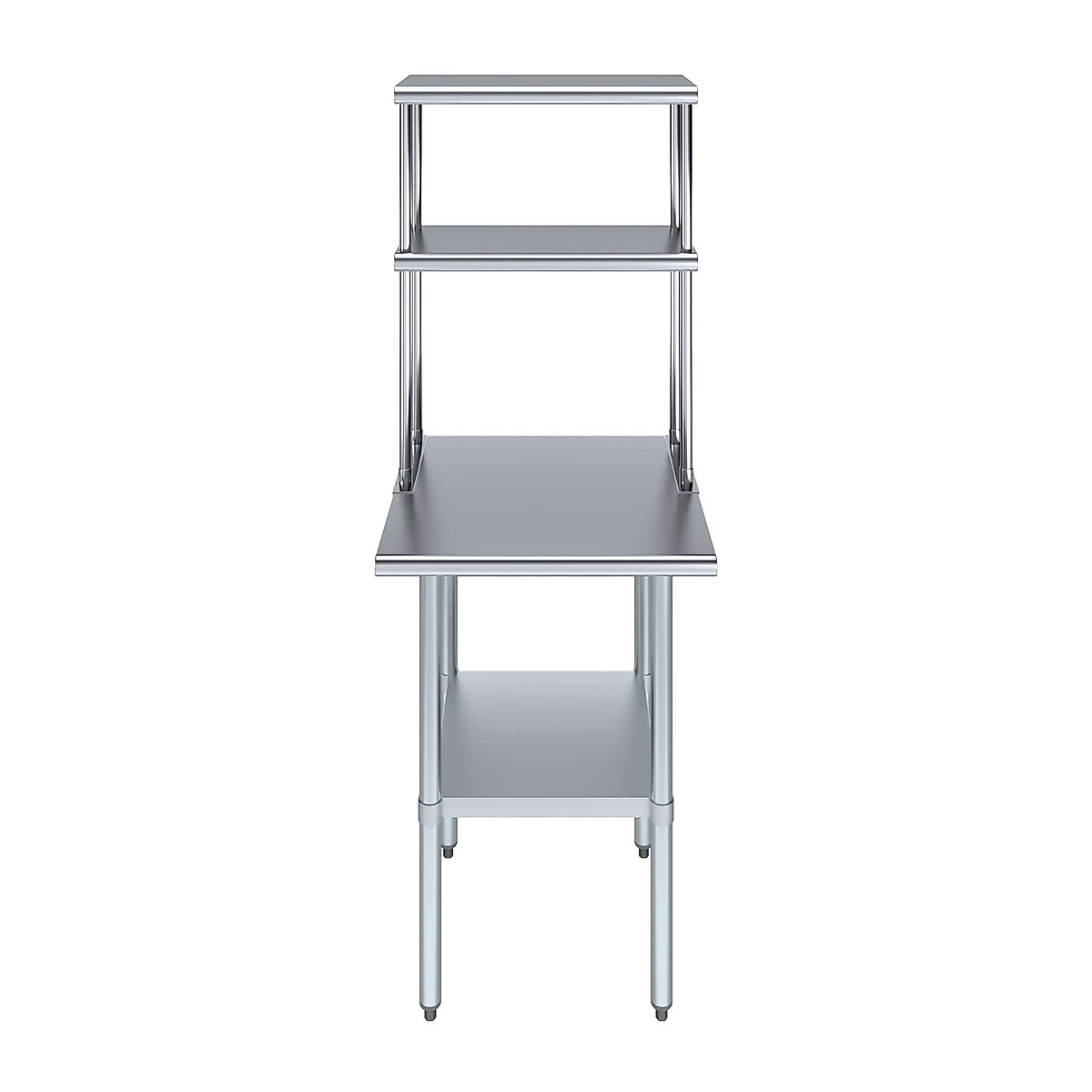 AmGood 24" x 24" Stainless Steel Work Table with 12" Wide Double Tier Overshelf | Metal Kitchen Prep Table & Shelving Combo