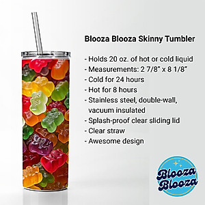 Lots of Gummi Bears Skinny Tumbler 20oz with Straw Insulated Water Bottle Gift