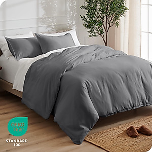 Bare Home Duvet Cover - Queen Size Bedding Set - Premium 1800 Super Soft Collection - Lightweight, Cooling - Soft Breathable Duvet Cover (Queen, Grey)