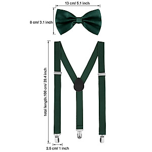SATINIOR Suspender and Bow Tie Set 80s Clip on Suspenders for Men Women(Green)
