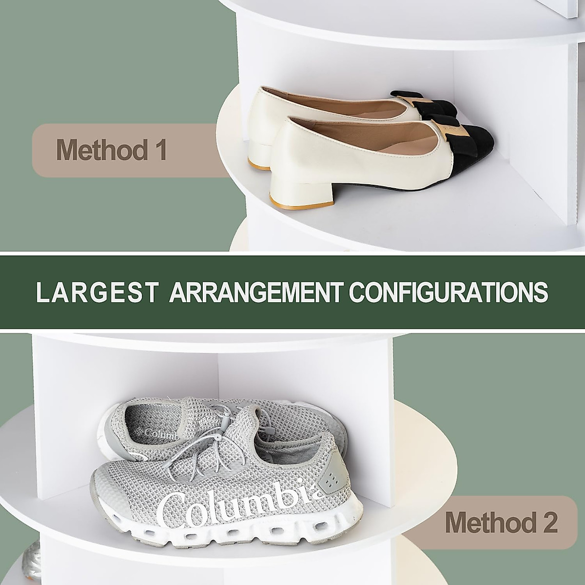 Rotating Shoe Rack Tower, 7-Tier Spinning Shoe Rack，360 Rotating Shelf Shoe Carousel Closet Organizer, Lazy Susan Shoe Cabinet for Entryway Hallway, Modernas Zapatero Giratorio, White