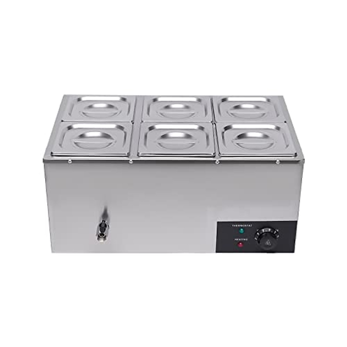 Commercial Countertop Food Warmer, 6-Pan Electric Steam Table Stainless Steel Buffet Bain Marie Food Warmer 19.2 Qt Capacity for Catering and Restaurants 15cm/6inch Deep