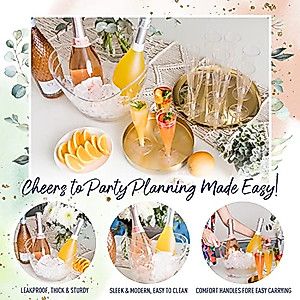 PRESTIGE Ice Bucket for Parties (3.5L) & 24 Mimosa Glasses (5 Oz) | Champagne Bucket w/Plastic Champagne Flutes. Disposable Brunch Cups, Bridal Shower Decorations Wine Chiller, Birthday Bar Supplies