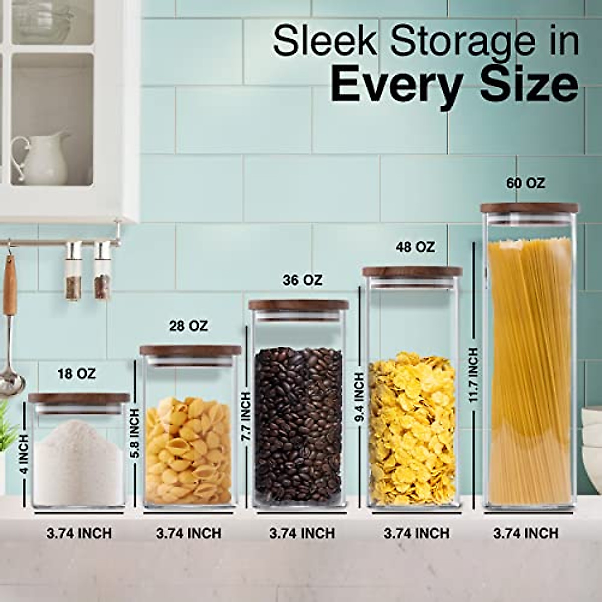 Essos Glass Jars with Wood Lid 1 Gallon Acacia Scoop Airtight Storage Container Jar Kitchen Canister for Food Flour Sugar