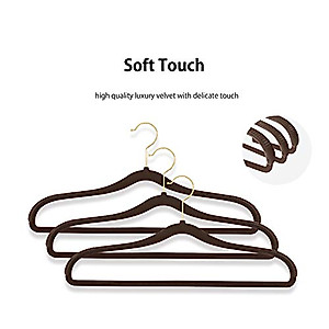 Suit Hangers Non Slip Velvet 10 Pack - Coat Hanger Wide Shoulder 360° Swivel Hooks & Jacket Hangers for Men Anti-Slip Bar Brown