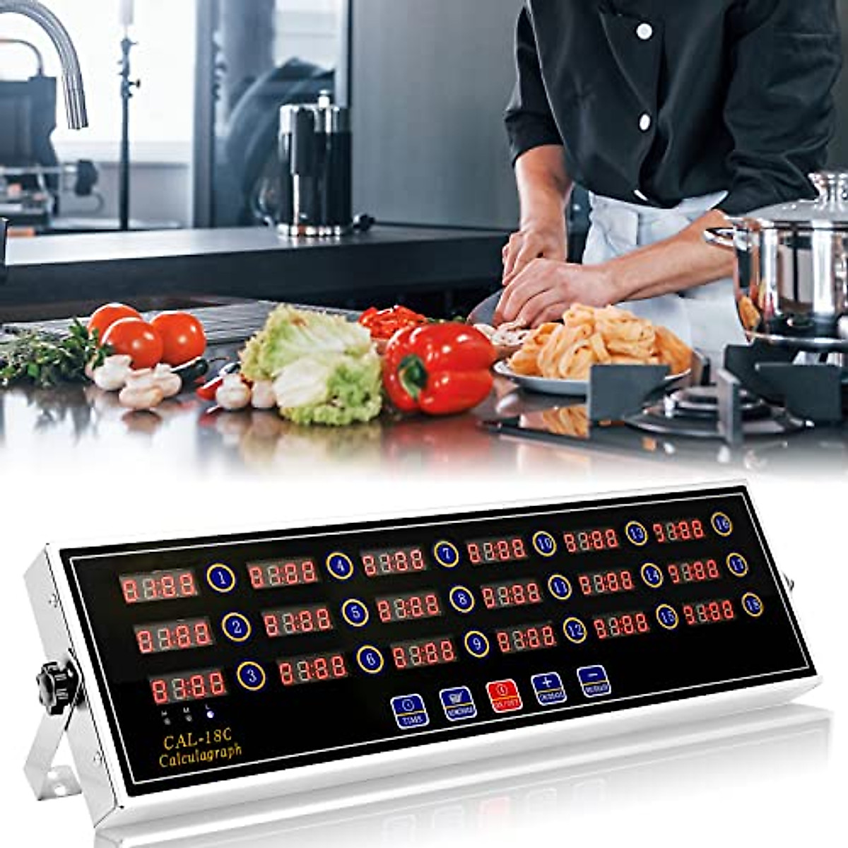 BEAMNOVA 18 Channels Digital Kitchen Commercial Cooking Timer,Restaurant Timer with Loud Alarm,Stainless Steel LED Display Timer for Cooking Reminder