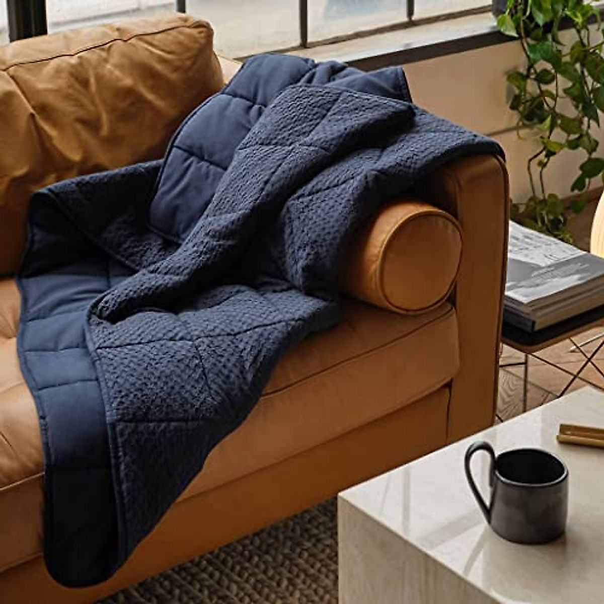 Brooklinen Textured Cotton Weighted Blanket, Deep Navy, Twin