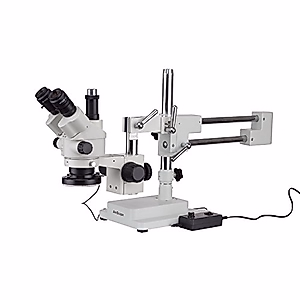 AmScope 3.5X-180X Simul-Focal Stereo Zoom Microscope on Boom Stand with an LED Light and 16MP USB3 Camera
