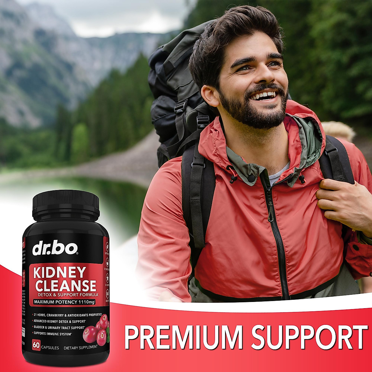 Kidney Cleanse Detox Support Supplement - Natural Cranberry, Juniper Berries, Buchu & Uva Ursi Extract to Support Kidneys, Bladder & Urinary Tract Health Supplements - Herbal Renal Blend Formula Pills