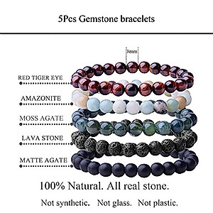 WRCXSTONE Natural 8mm Gorgeous Semi-Precious Gemstones Healing Crystal Stretch Beaded Bracelet Unisex