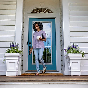 Step2 Atherton Square Planter, Large Planters for Outdoor Plants, Gardening and Flower Pot for Patio or Porch, Efficient Drainage, Durable Plastic, White, 2-Pack