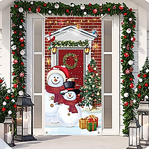 Christmas Snowman Door Cover Decorations Xmas Cardinal Hanging Wall Decoration Sign Front Door or Indoor Home Decor for Merry Christmas Snowman Red Brick wall Party Supplies