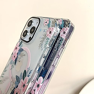 YeLoveHaw Designed for iPhone 14 Pro Max Magnetic Case for Women Girls, Rose Floral & Green Leaves Pattern [Compatible with MagSafe] Slim Hard Protective Clear Cover for iPhone 14ProMax (Pink Flower)