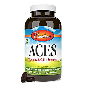 Carlson - ACES, Vitamins A, C, E + Selenium, Cellular Health & Immune Support, Antioxidant, 200 Softgels
