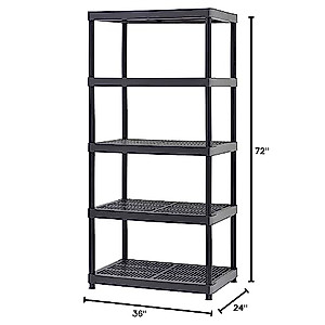 Juggernaut Storage 5-Level Heavy Duty Plastic Shelving System, Black/Gray (RSHD3624-5BG)