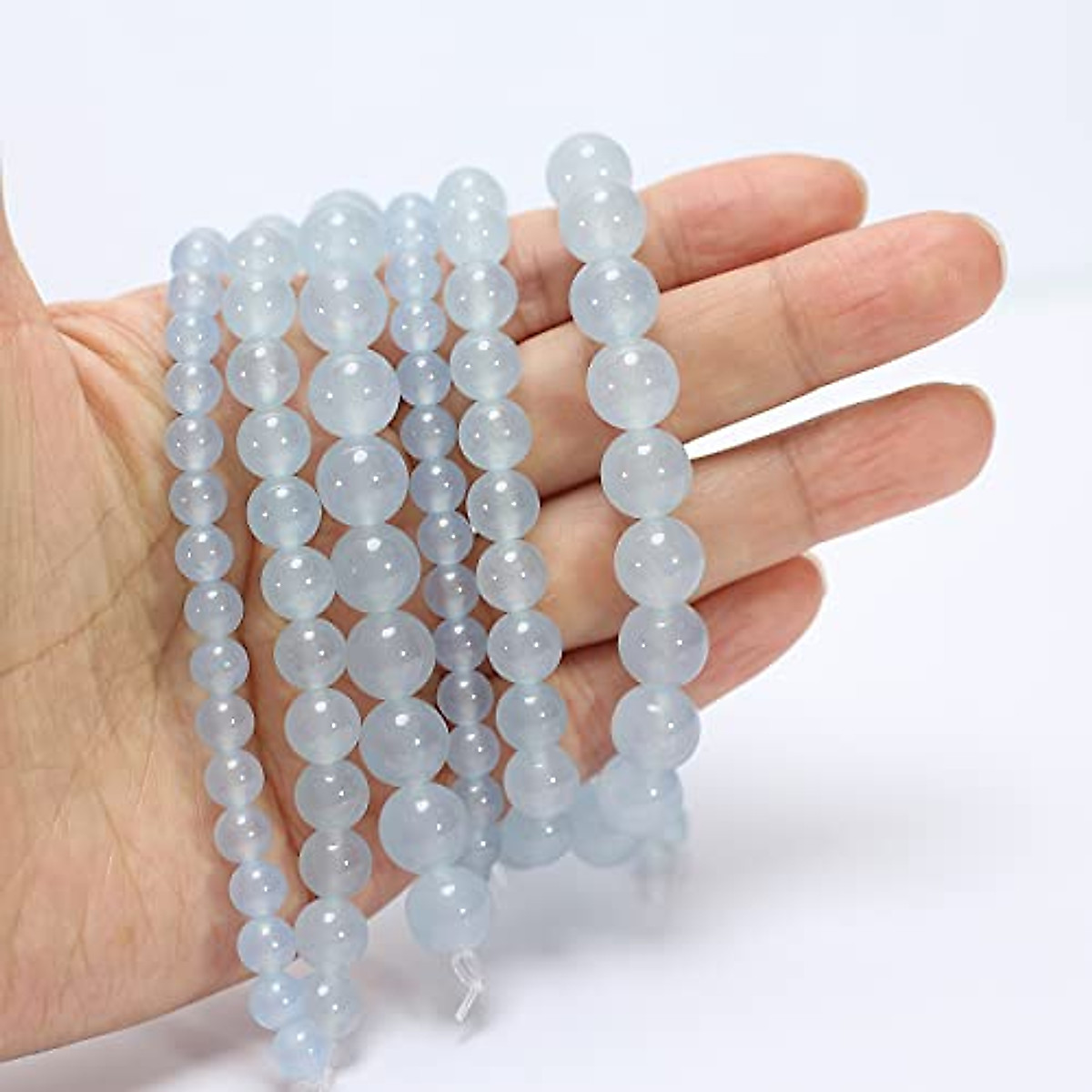 PAMIR TONG 146pcs Natural Chalcedony Beads Gemstone Jade Beads Round Loose Beads DIY Smooth Beads for Bracelet Necklace Earrings Jewelry Making with Stretch Cord & Jewerly Findings CB14 Lt Blue