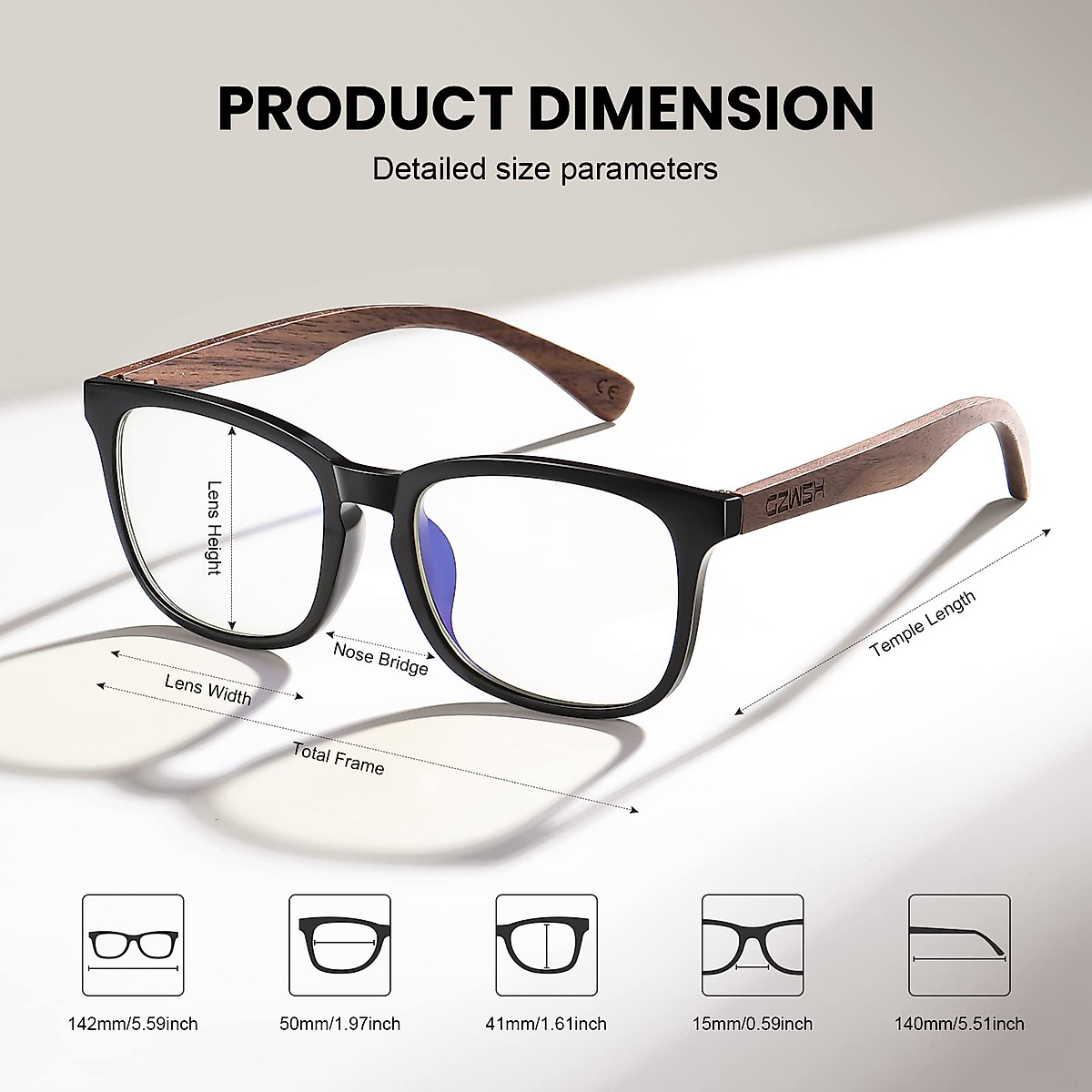 GZWSX Blue Light Blocking Glasses, Computer Reading/Gaming/TV/Phones Glasses for Women Men,Blcak Walnut Wood Glasses