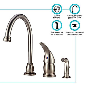 Dura Faucet DF-NMK301-SN RV Gooseneck Kitchen Sink Faucet with Matching Side Sprayer (Brushed Satin Nickel)