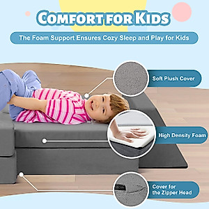 Xilingol Kids Play Couch, 8Pcs Convertible Sofa for Creativity & Imagination，Child Sectional Sofa, Foam Kids Modular Couch, 50”x28.5"x19", Grey