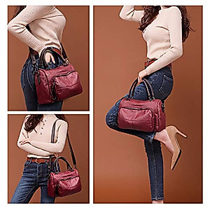 Artwell Casual Crossbody Bag PU Leather Tote Handbag Purse Shoulder Messenger Bag for Women (Wine red)