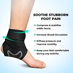 CARESOLE Plantar X Wrap - (Large Size) Compression Ankle Support for Men Women, Breathable Neoprene Foot Sleeve | Sore Feet, Arch Heel Spur Relief | Running, Exercise, Basketball, Medium Size (Black)