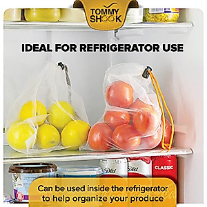 TOMMY SHOOK Reusable Mesh Produce Bags - Storage Bags Dispenser, Reusable Vegetable Produce Bags - Mesh Bags for Vegetables, Vegetable Bags for Refrigerator, Reusable Produce Bags Grocery Washable