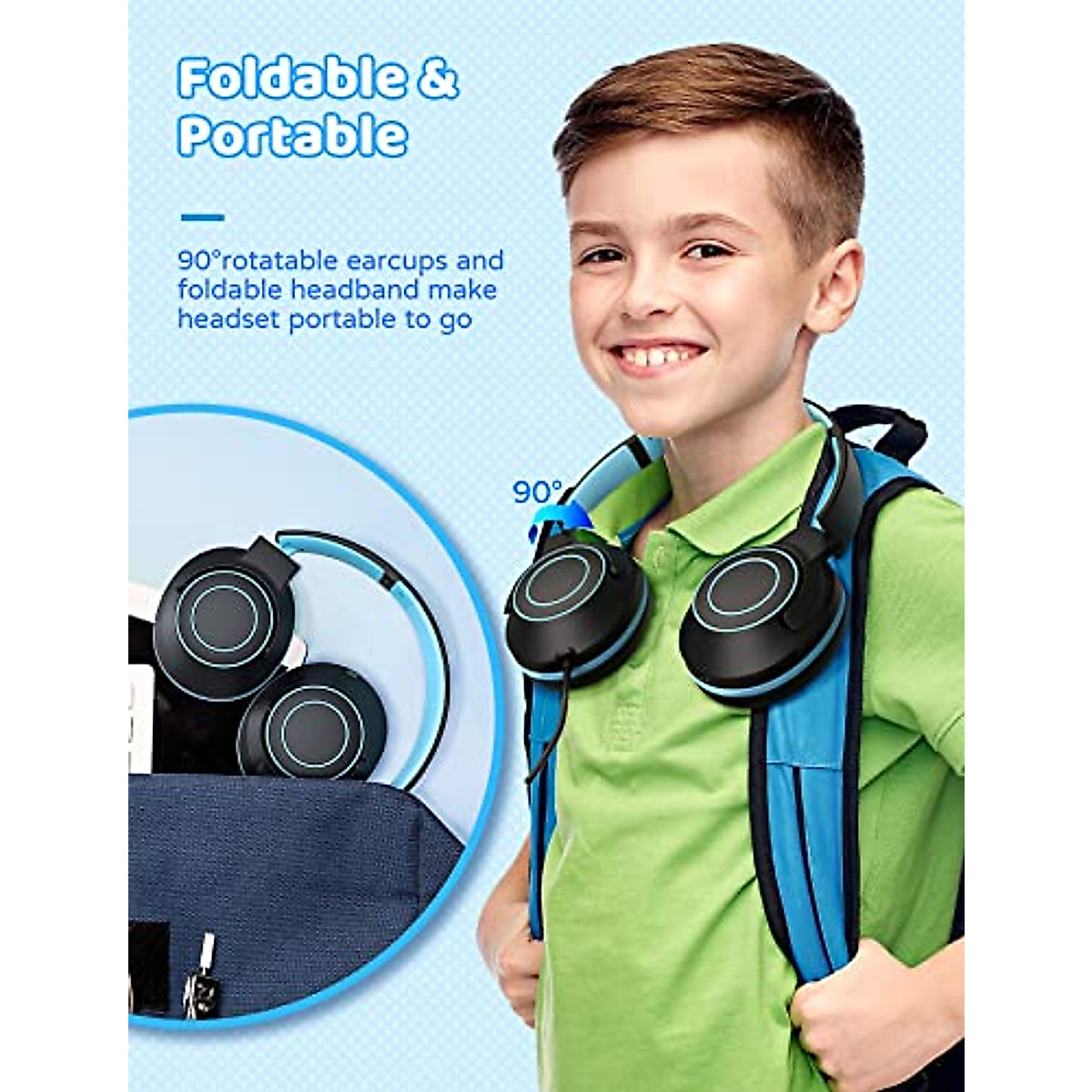 FIUPIA Kids Headphones with Microphone for School, Volume Limit 85/94dB, Stereo Sound, Over-Ear Kids Headphones for Girls Boys, Foldable Kids Headphones Wired for School/Travel/iPad/Fire Tablet