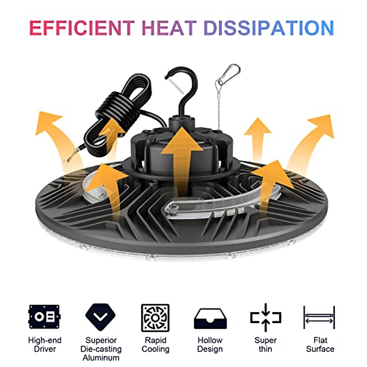 200W UFO LED High Bay Light 800W MH/HPS Equivalent 30,000lm 5000K Dimmable High Bay LED Shop Light (Dimmer Remote Controller Included) UL DLC Approved Warehouse Lights 5' Cable AC 100-277V