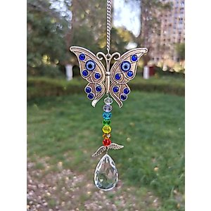 Blue Evil Eye Butterfly Healing Crystal Car Hanging Accessories Rearview Mirror Window Decorations Wall Decor Ornaments