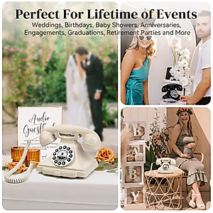 Sangyn Audio Guest Book Wedding Phone Vintage Style Audio Guestbook Phone Customized Audio Message Voicemail for Birthdays Party Graduation Baby Shower Retirement Special Occasions, Beige